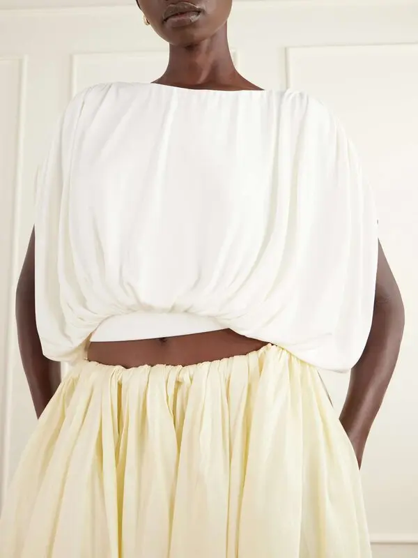 ABADIA Draped Stretch-jersey Blouse - White