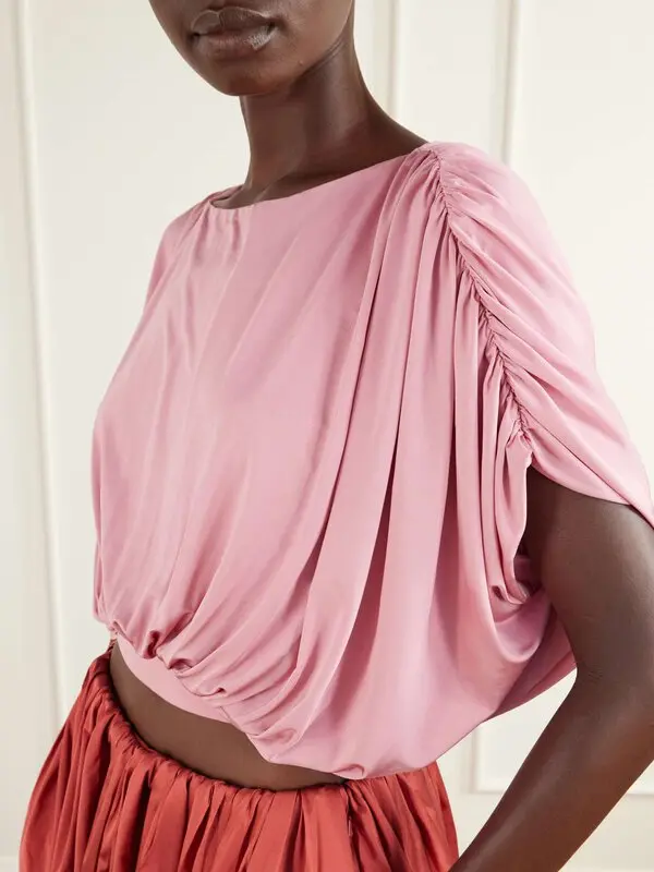 ABADIA Draped Stretch-jersey Blouse - Pink