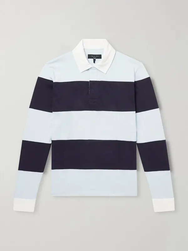 Rag & Bone Striped Cotton-jersey Polo Shirt - Blue