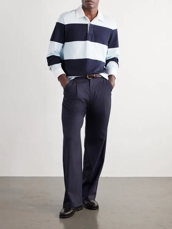 Rag & Bone Striped Cotton-jersey Polo Shirt - Blue