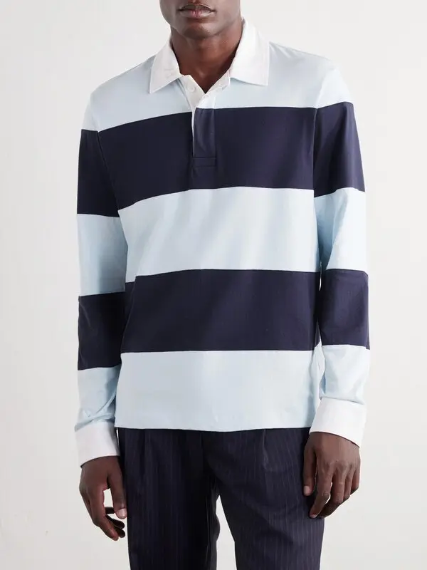 Rag & Bone Striped Cotton-jersey Polo Shirt - Blue