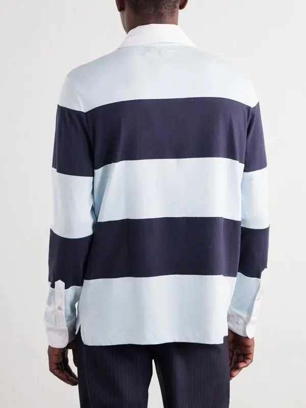 Rag & Bone Striped Cotton-jersey Polo Shirt - Blue