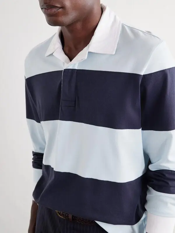 Rag & Bone Striped Cotton-jersey Polo Shirt - Blue