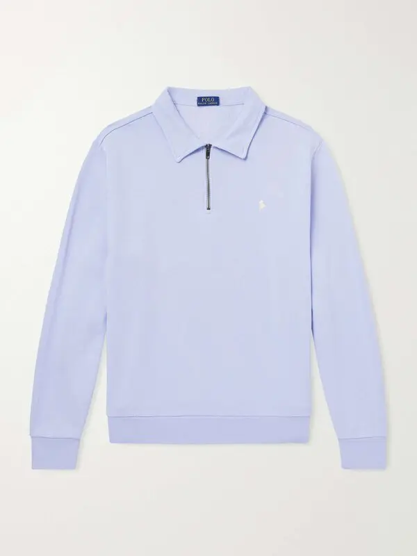 Polo Ralph Lauren Logo-embroidered Cotton-jersey Half-zip Sweatshirt - Blue