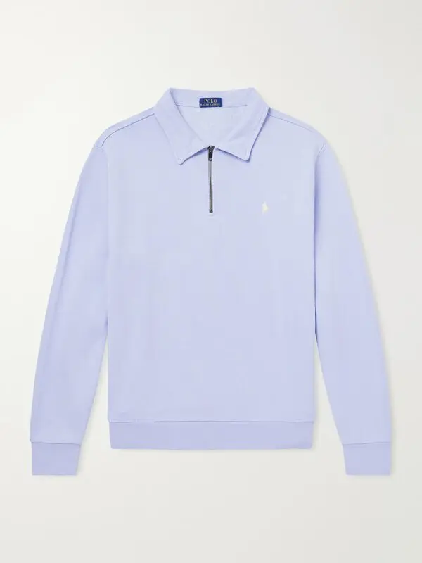 Polo Ralph Lauren Logo-embroidered Cotton-jersey Half-zip Sweatshirt - Blue