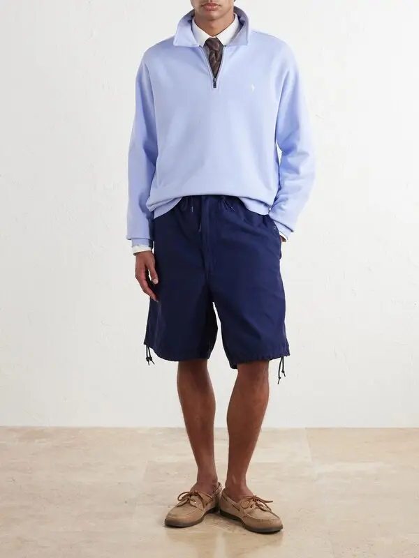 Polo Ralph Lauren Logo-embroidered Cotton-jersey Half-zip Sweatshirt - Blue