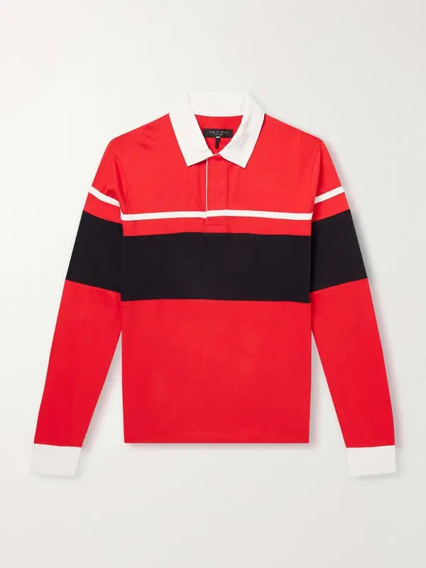 Rag & Bone Striped Cotton-jersey Polo Shirt - Red
