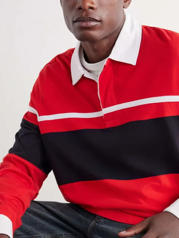 Rag & Bone Striped Cotton-jersey Polo Shirt - Red