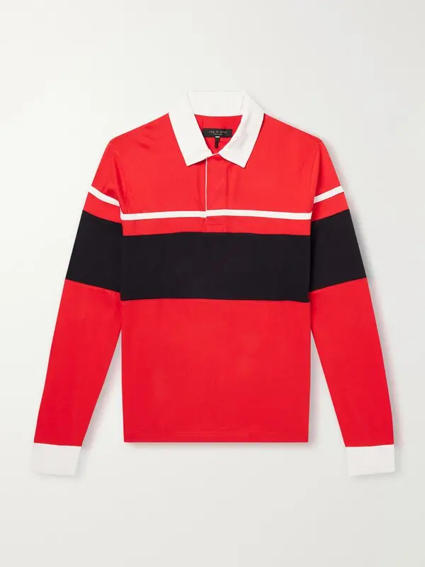 Rag & Bone Striped Cotton-jersey Polo Shirt - Red