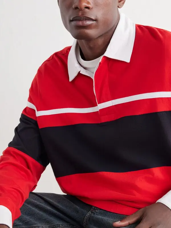 Rag & Bone Striped Cotton-jersey Polo Shirt - Red