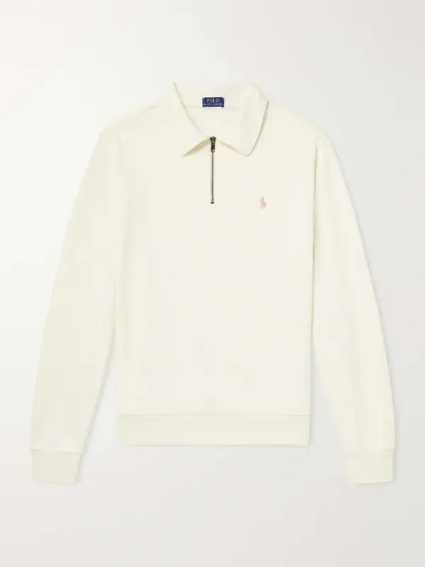 Polo Ralph Lauren Logo-embroidered Cotton-jersey Half-zip Sweatshirt - Ecru