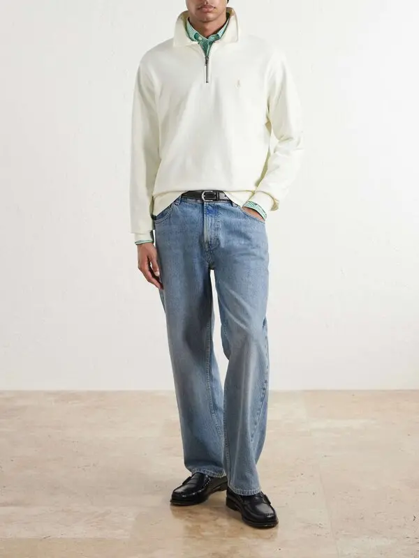 Polo Ralph Lauren Logo-embroidered Cotton-jersey Half-zip Sweatshirt - Ecru