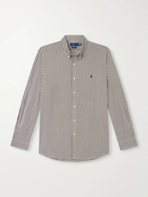 Polo Ralph Lauren Logo-embroidered Striped Cotton-blend Poplin Shirt - Brown