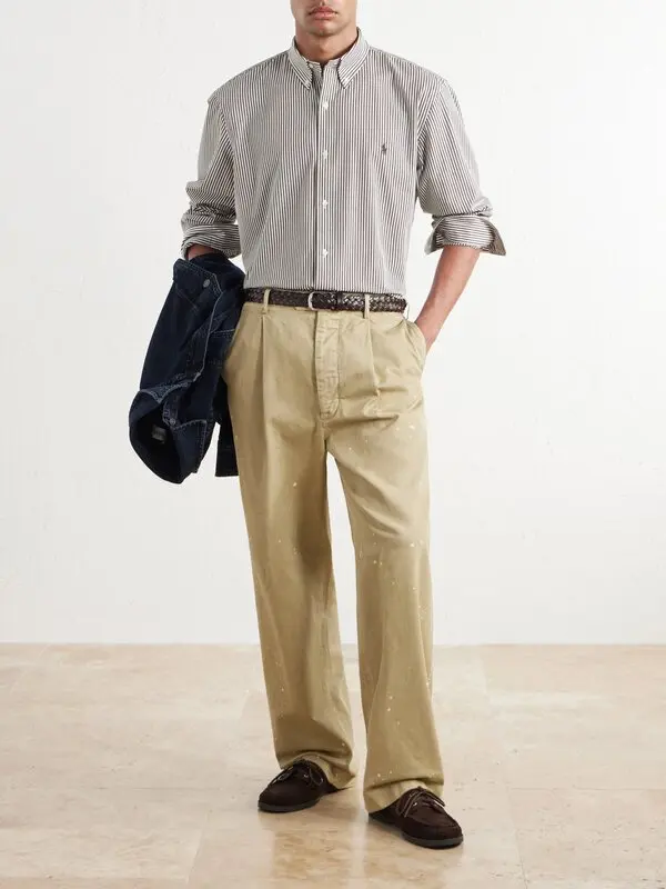Polo Ralph Lauren Logo-embroidered Striped Cotton-blend Poplin Shirt - Brown