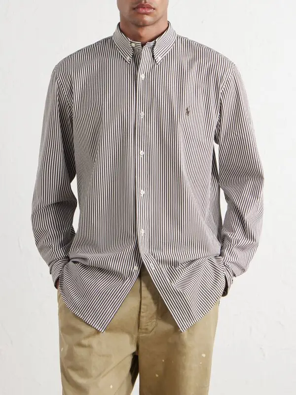 Polo Ralph Lauren Logo-embroidered Striped Cotton-blend Poplin Shirt - Brown