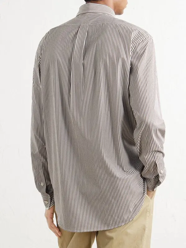 Polo Ralph Lauren Logo-embroidered Striped Cotton-blend Poplin Shirt - Brown