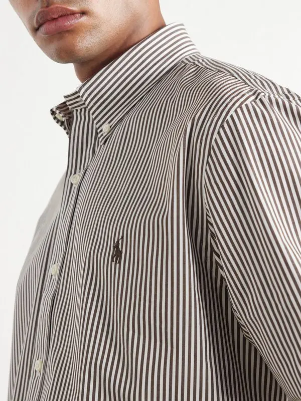 Polo Ralph Lauren Logo-embroidered Striped Cotton-blend Poplin Shirt - Brown