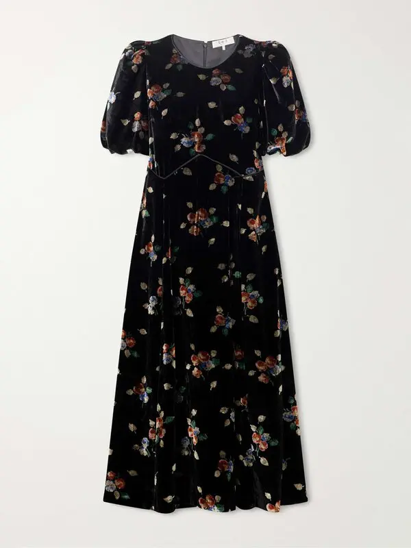 Sea Leda Floral-patterned Velvet Midi Dress
