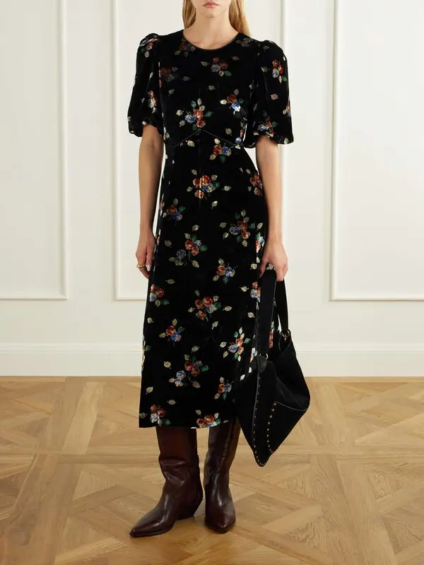 Sea Leda Floral-patterned Velvet Midi Dress