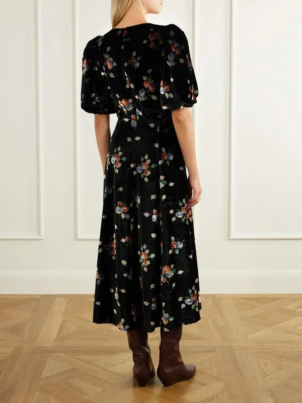 Sea Leda Floral-patterned Velvet Midi Dress