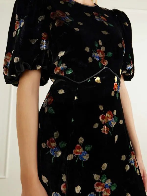 Sea Leda Floral-patterned Velvet Midi Dress