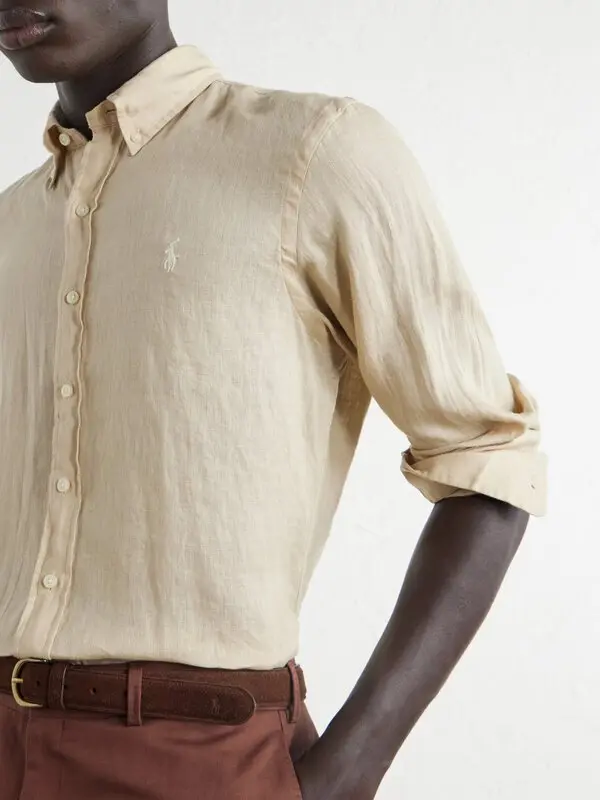 Polo Ralph Lauren Button-down Logo-embroidered Linen Shirt - Neutrals