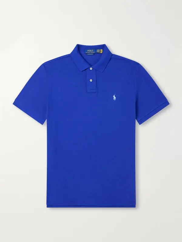 Polo Ralph Lauren Logo-embroidered Cotton-pique Polo Shirt - Blue
