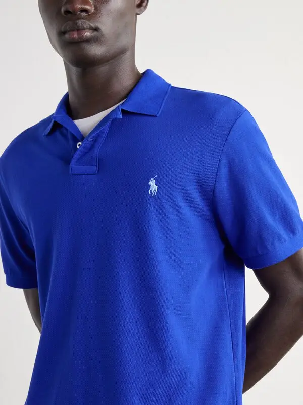 Polo Ralph Lauren Logo-embroidered Cotton-pique Polo Shirt - Blue