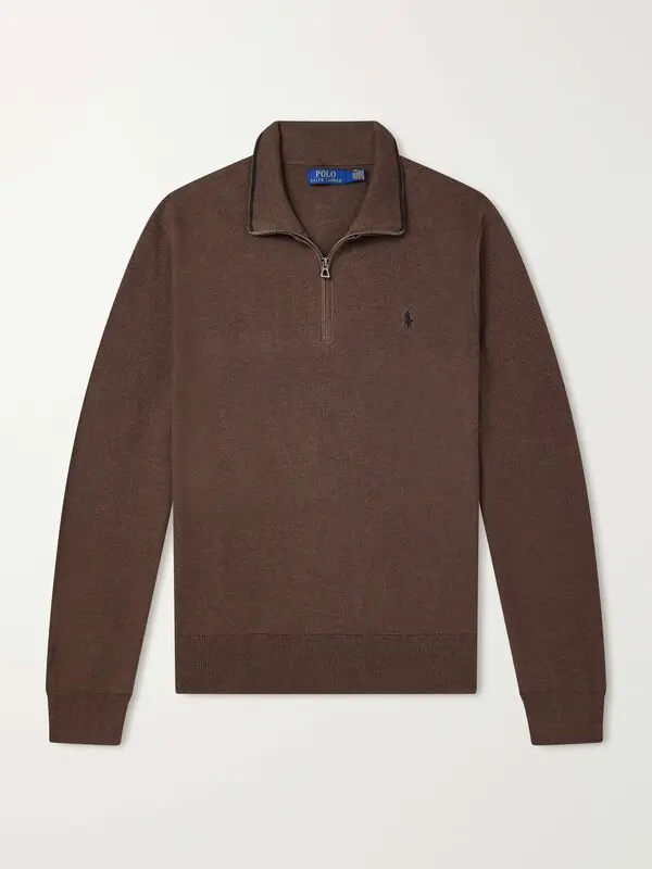 Polo Ralph Lauren Logo-embroidered Textured-cotton Half-zip Sweater
