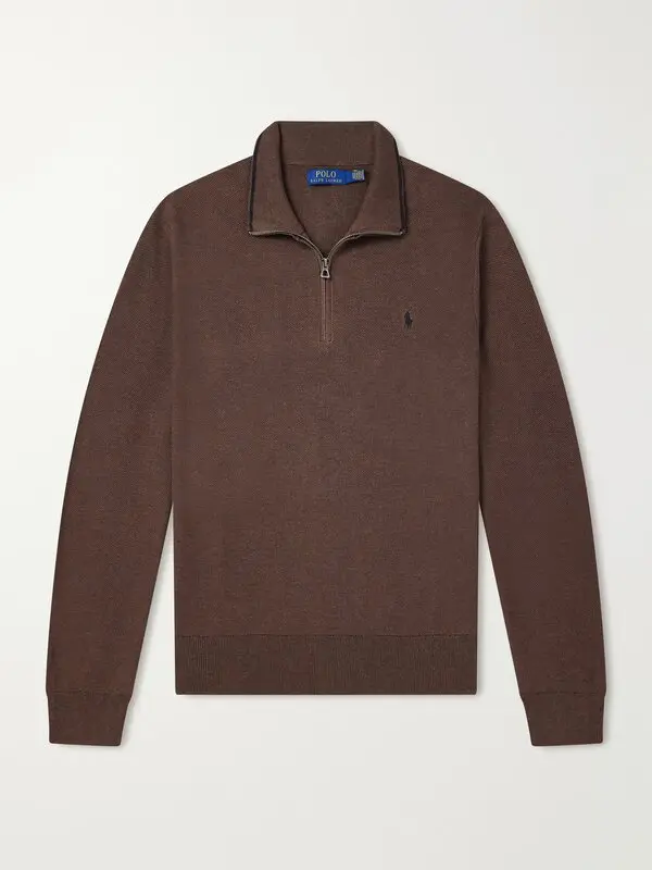 Polo Ralph Lauren Textured-cotton Quarter-zip Sweater - Brown