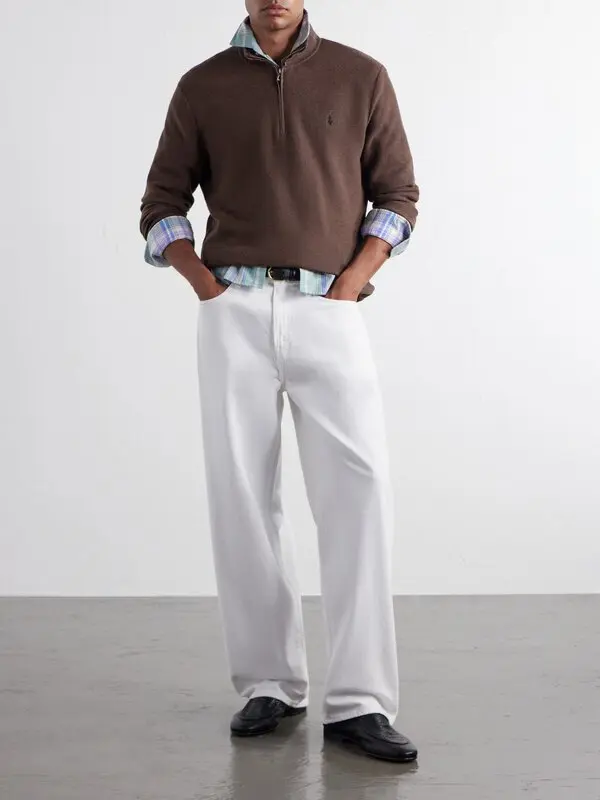 Polo Ralph Lauren Textured-cotton Quarter-zip Sweater - Brown
