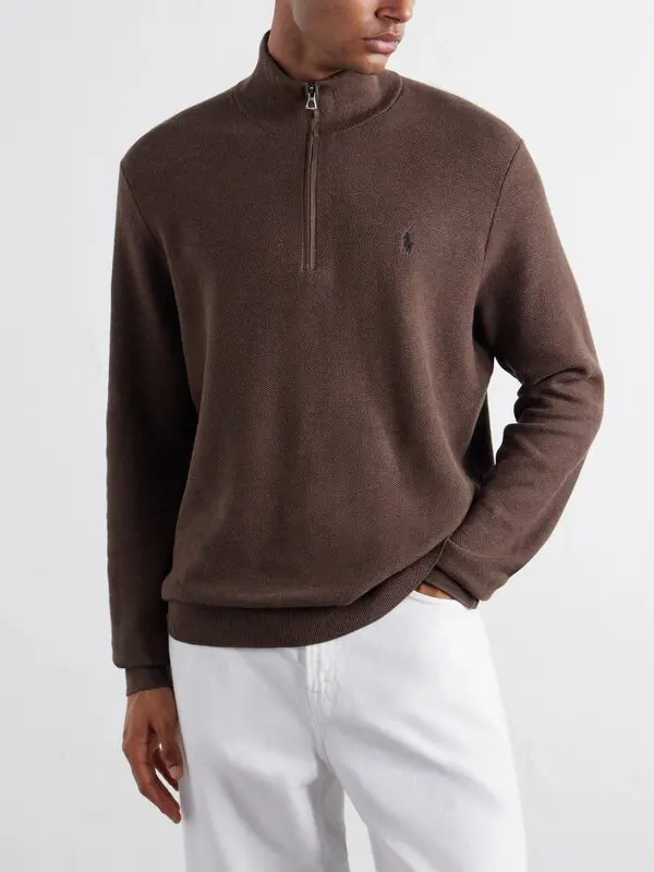 Polo Ralph Lauren Textured-cotton Quarter-zip Sweater - Brown