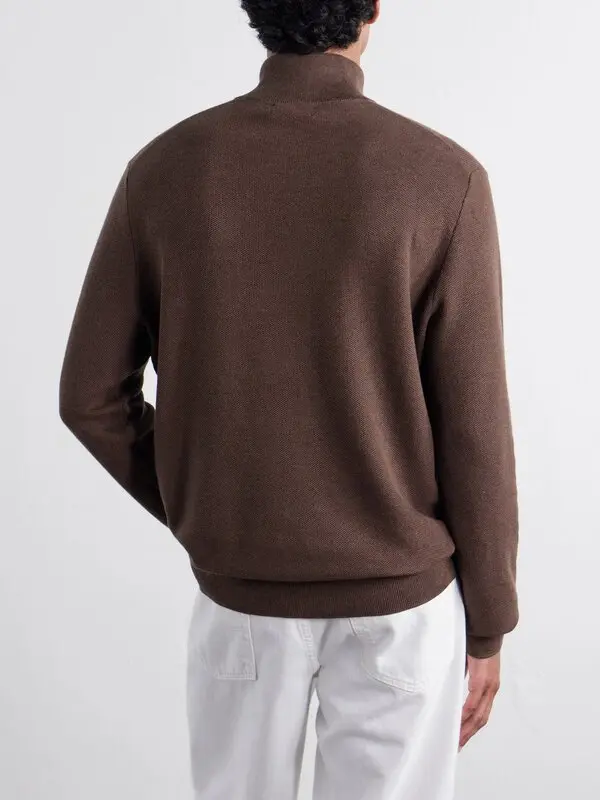 Polo Ralph Lauren Textured-cotton Quarter-zip Sweater - Brown