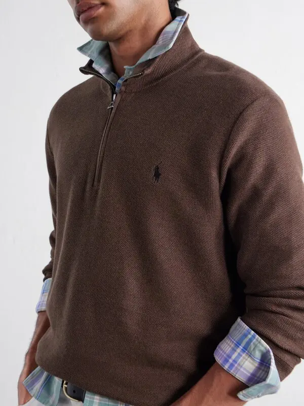 Polo Ralph Lauren Textured-cotton Quarter-zip Sweater - Brown