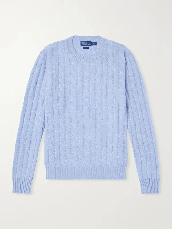 Polo Ralph Lauren Embroidered Cable-knit Cashmere Sweater - Blue