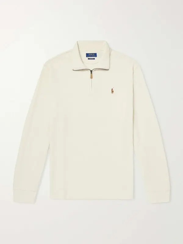 Polo Ralph Lauren Logo-embroidered Ribbed Cotton Half-zip Sweater