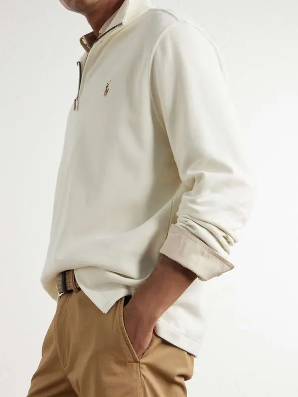 Polo Ralph Lauren Logo-embroidered Ribbed Cotton Half-zip Sweater
