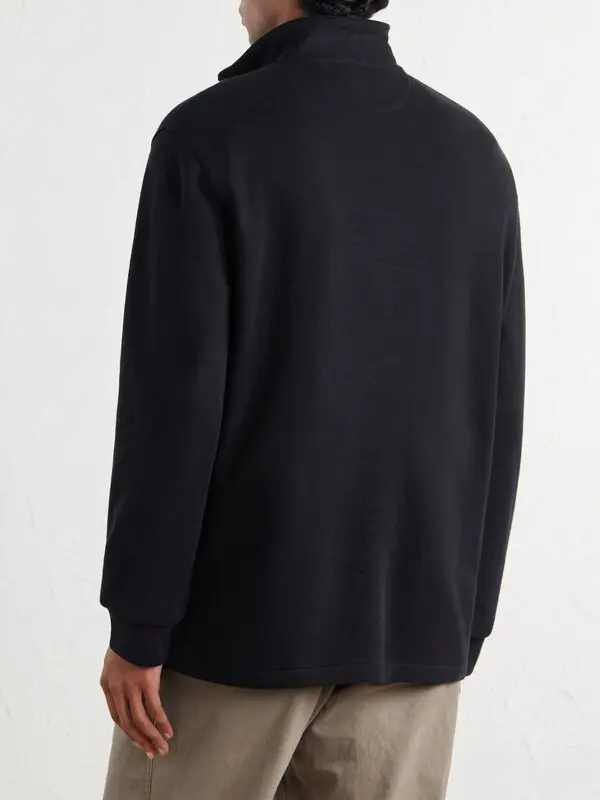 Polo Ralph Lauren Logo Embroidered Ribbed Cotton Half-zip Sweater - Black