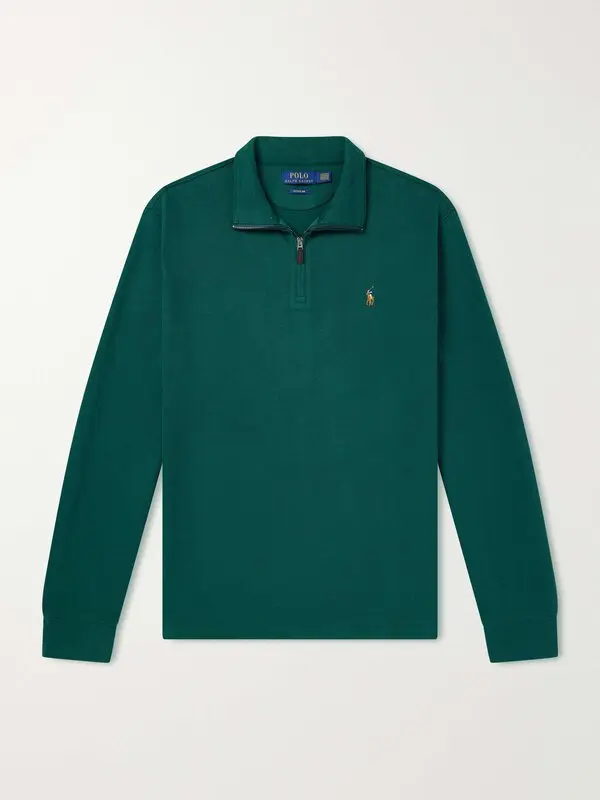Polo Ralph Lauren Logo-embroidered Cotton-jersey Half-zip Sweatshirt - Green