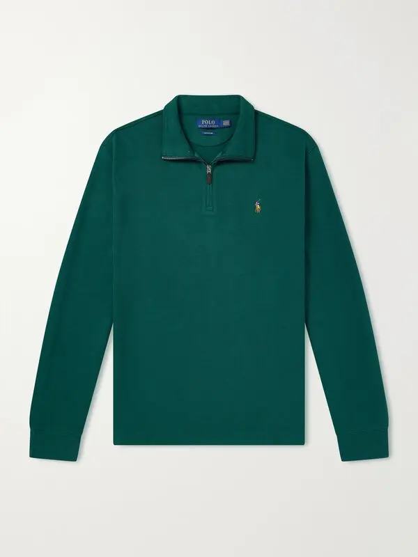 Polo Ralph Lauren Logo-embroidered Cotton-jersey Half-zip Sweatshirt - Green