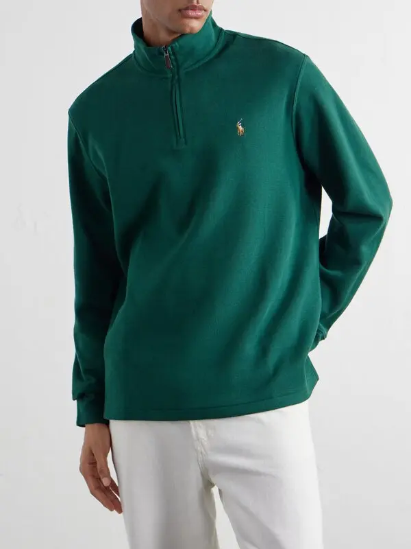 Polo Ralph Lauren Logo-embroidered Cotton-jersey Half-zip Sweatshirt - Green