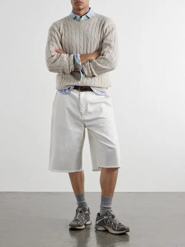 Polo Ralph Lauren Logo-embroidered Cable-knit Cashmere Sweater - Neutrals