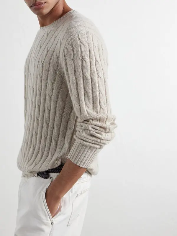 Polo Ralph Lauren Logo-embroidered Cable-knit Cashmere Sweater - Neutrals