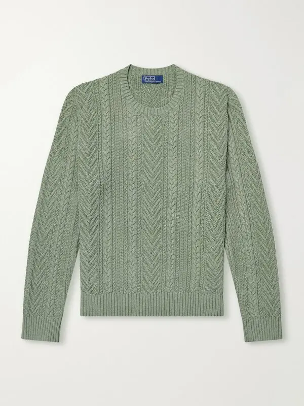 Polo Ralph Lauren Cable-knit Cotton And Linen-blend Sweater - Green