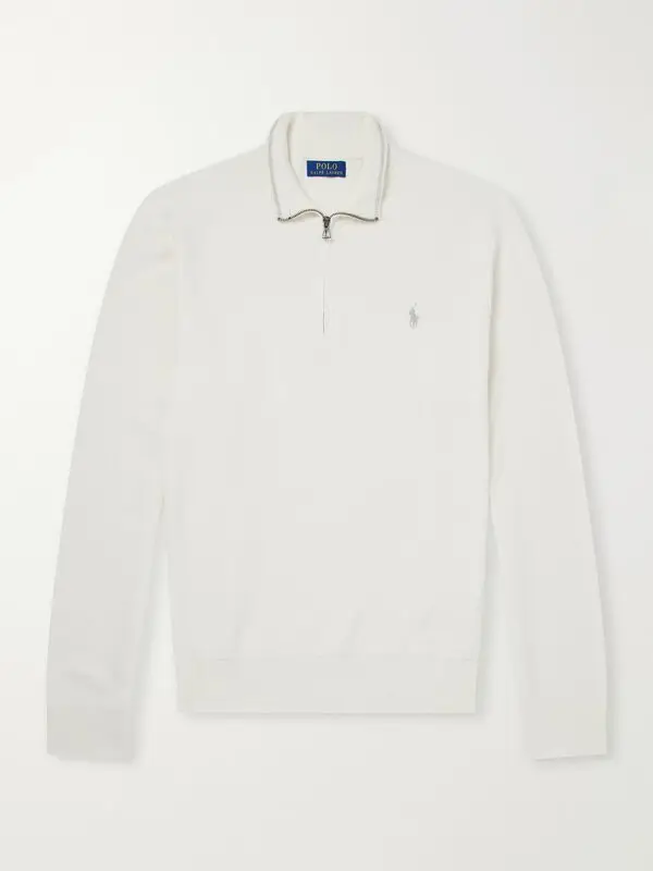 Polo Ralph Lauren Embroidered Cotton Half-zip Sweater - White