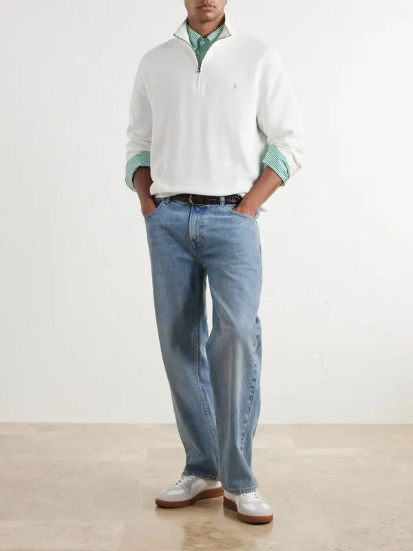 Polo Ralph Lauren Embroidered Cotton Half-zip Sweater - White