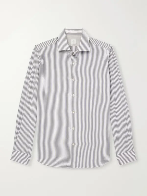Eleventy Striped Lyocell And Cotton-blend Shirt