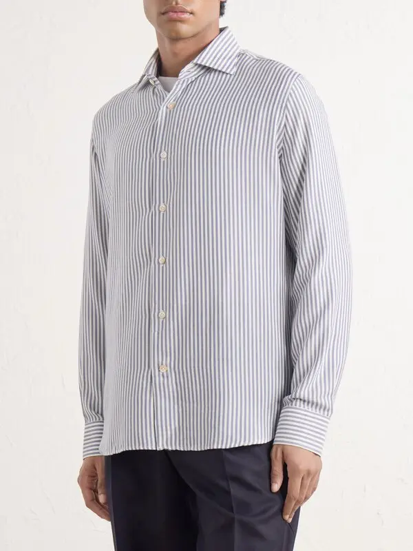 Eleventy Striped Lyocell And Cotton-blend Shirt