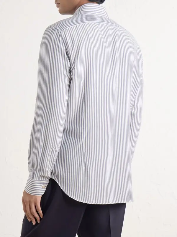 Eleventy Striped Lyocell And Cotton-blend Shirt