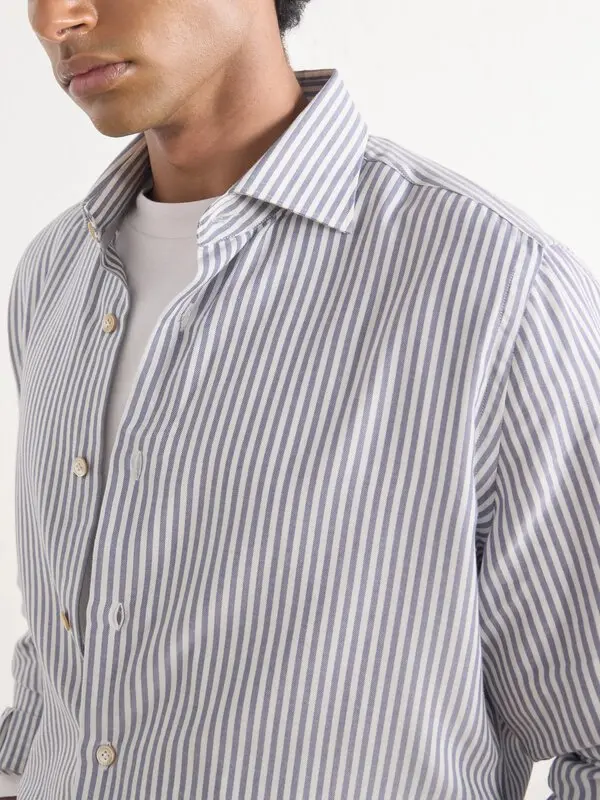 Eleventy Striped Lyocell And Cotton-blend Shirt